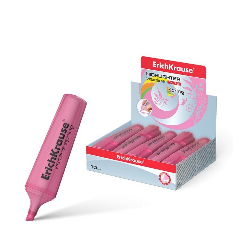 Текстовыделитель ErichKrause Visioline V-12 Spring, цвет чернил розовый (10 шт. в упаковке)