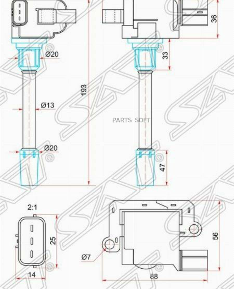 Катушка зажигания Mitsubishi Lancer 02-10 / Pajero 99-06 4G93;4G94;6G72;6G74 Sat арт. STMD362913