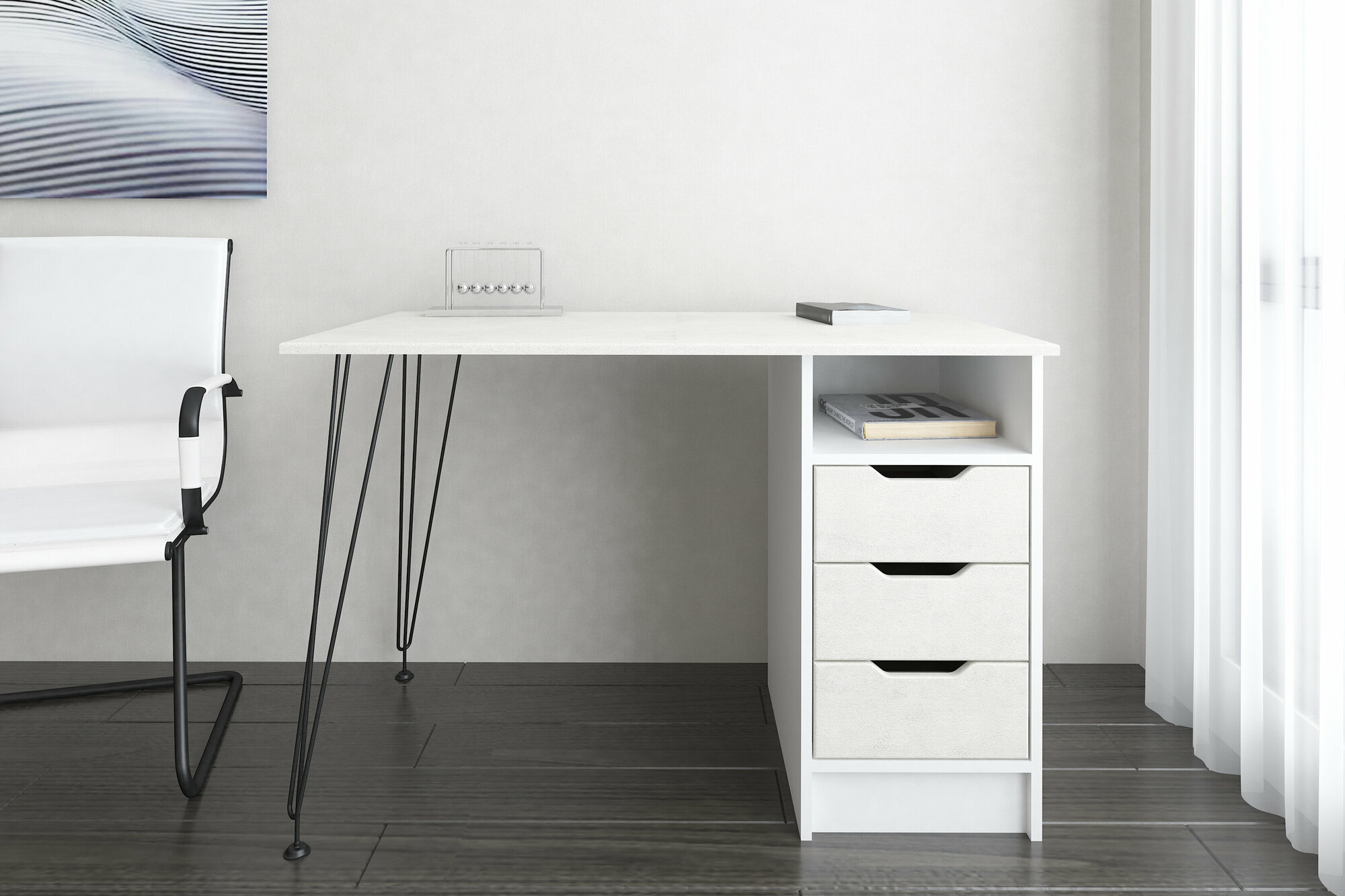 Письменный стол Kraft, с ящиками, белый-камень белый, 73x60x110см