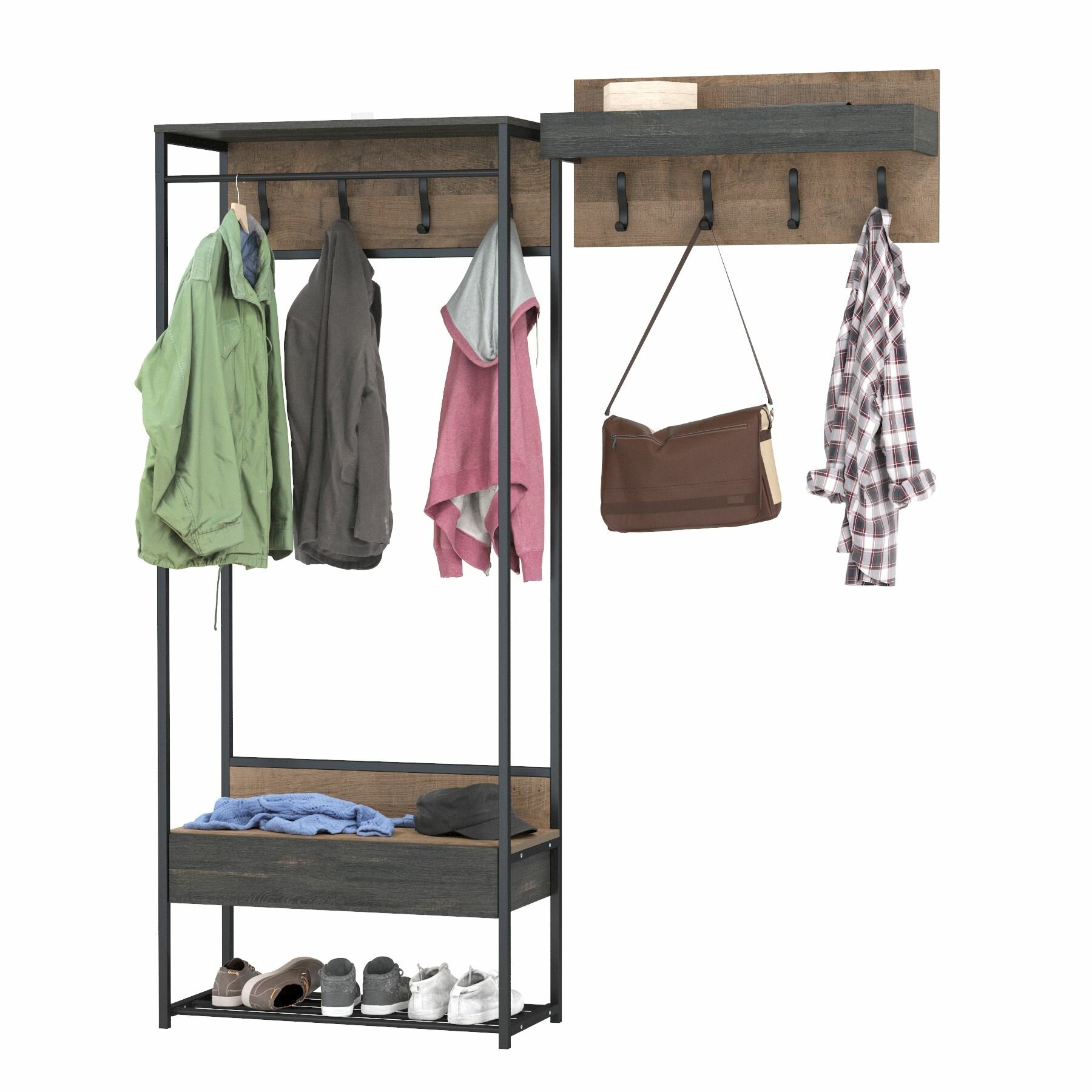 Прихожая Трувор 15.120 с вешалкой для верхней одежды, дуб гранж песочный/интра, 160х36,6х194,2 см, ун. сб