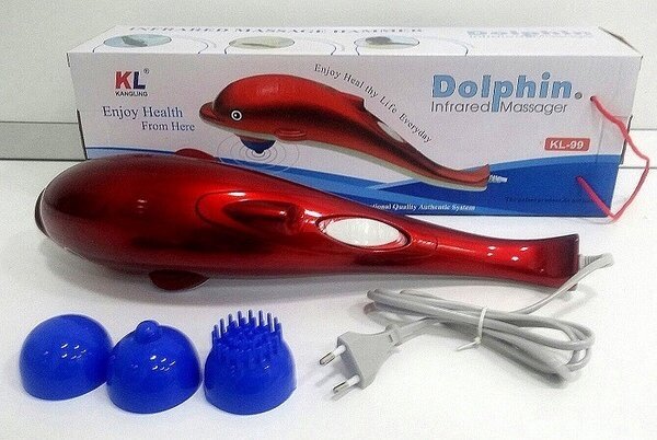 Электрический массажер для тела с инфракрасным прогревом Dolphin Infrared Massager / Вибрационный электромассажер Дельфин, красный