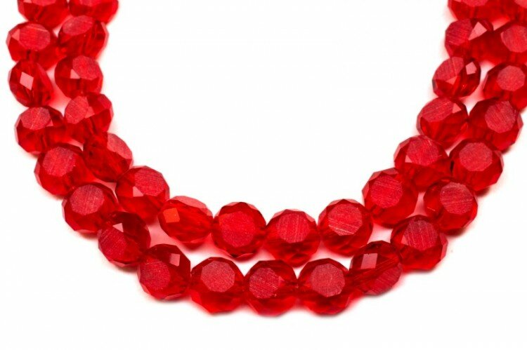 Бусина круглая плоская граненая 8х4-6мм, цвет красный, прозрачная/матовая, 523-004, 10шт