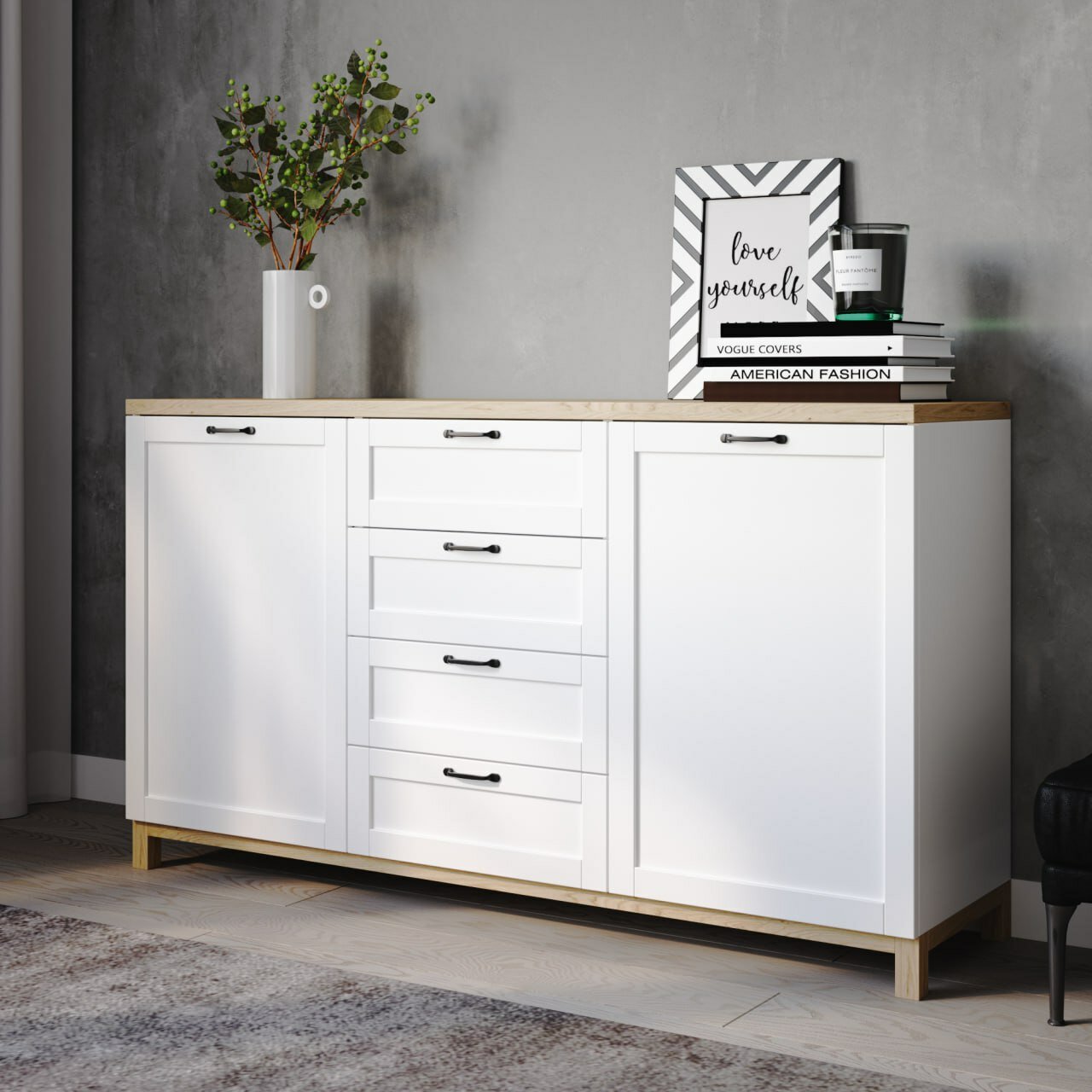 Комод для одежды белый большой в спальню, в прихожую, узкий с ящиками Техас - 4 , 165х93х45 см