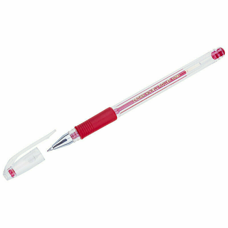 Ручка гелевая Crown "Hi-Jell Grip" красная, 0,5мм, грип, 215632