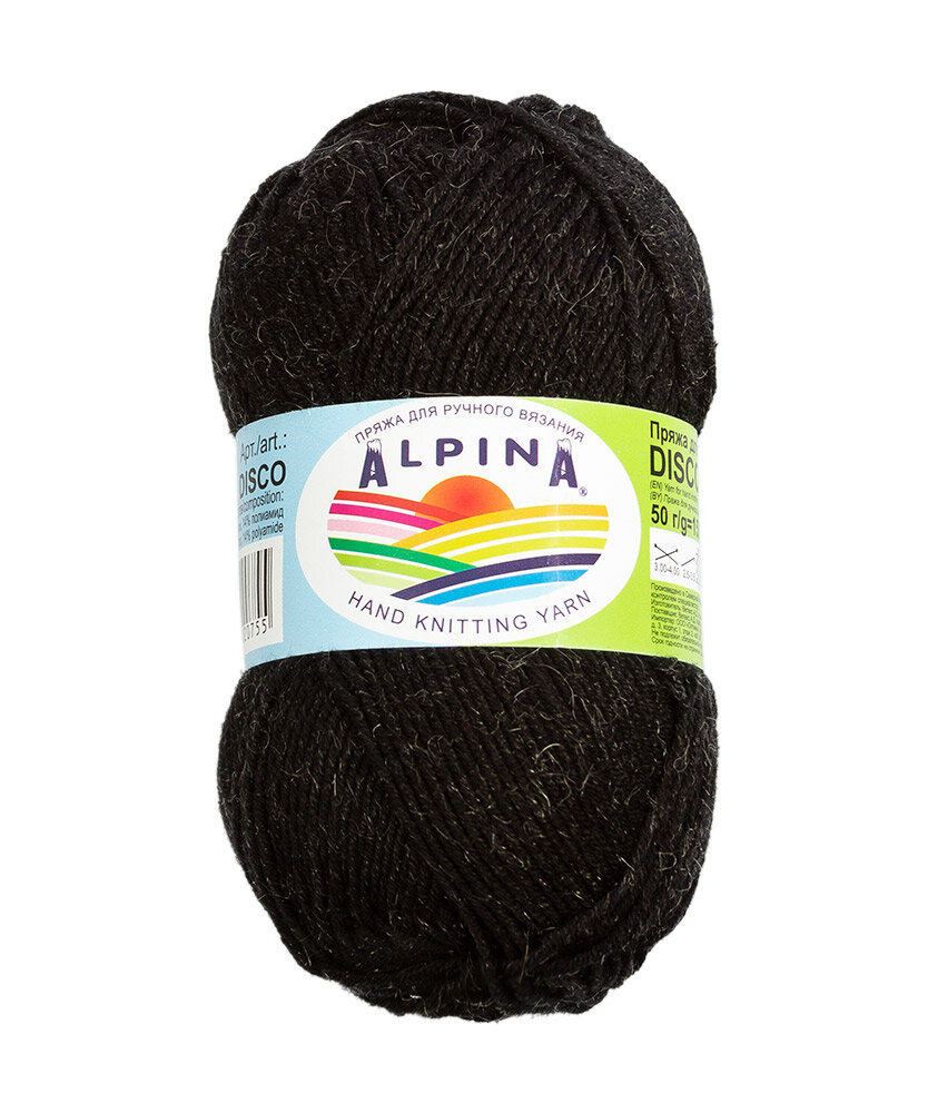 Пряжа ALPINA "DISCO" 86% хлопок, 14% полиамид 50 г 150 м №01 черный