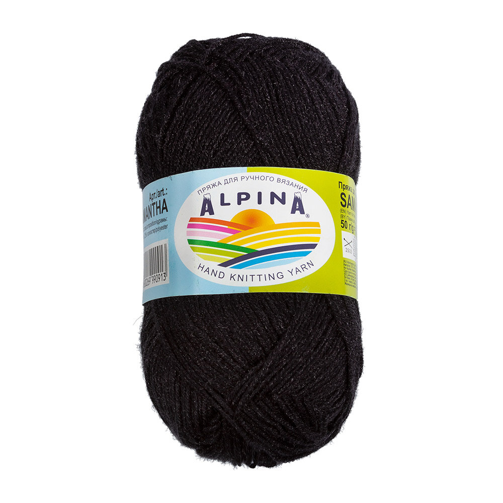 Пряжа ALPINA "SAMANTHA" 75% вискоза, 25% полиэстер 50 г 160 м №08 чёрный