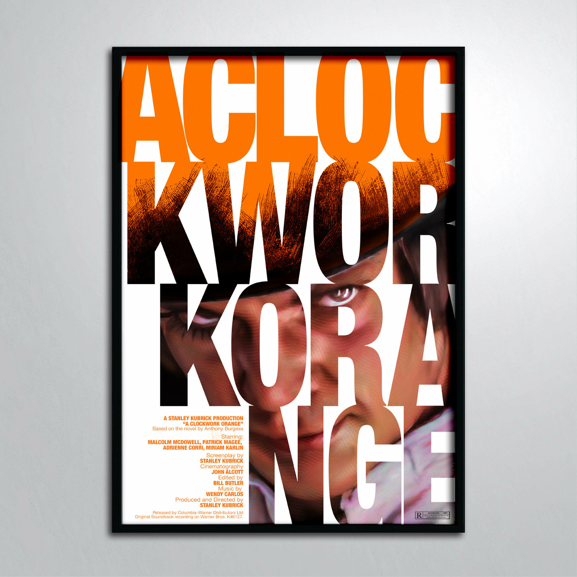 Постер в раме/Стэнли Кубрик Заводной апельсин Шрифт A Clockwork Orange