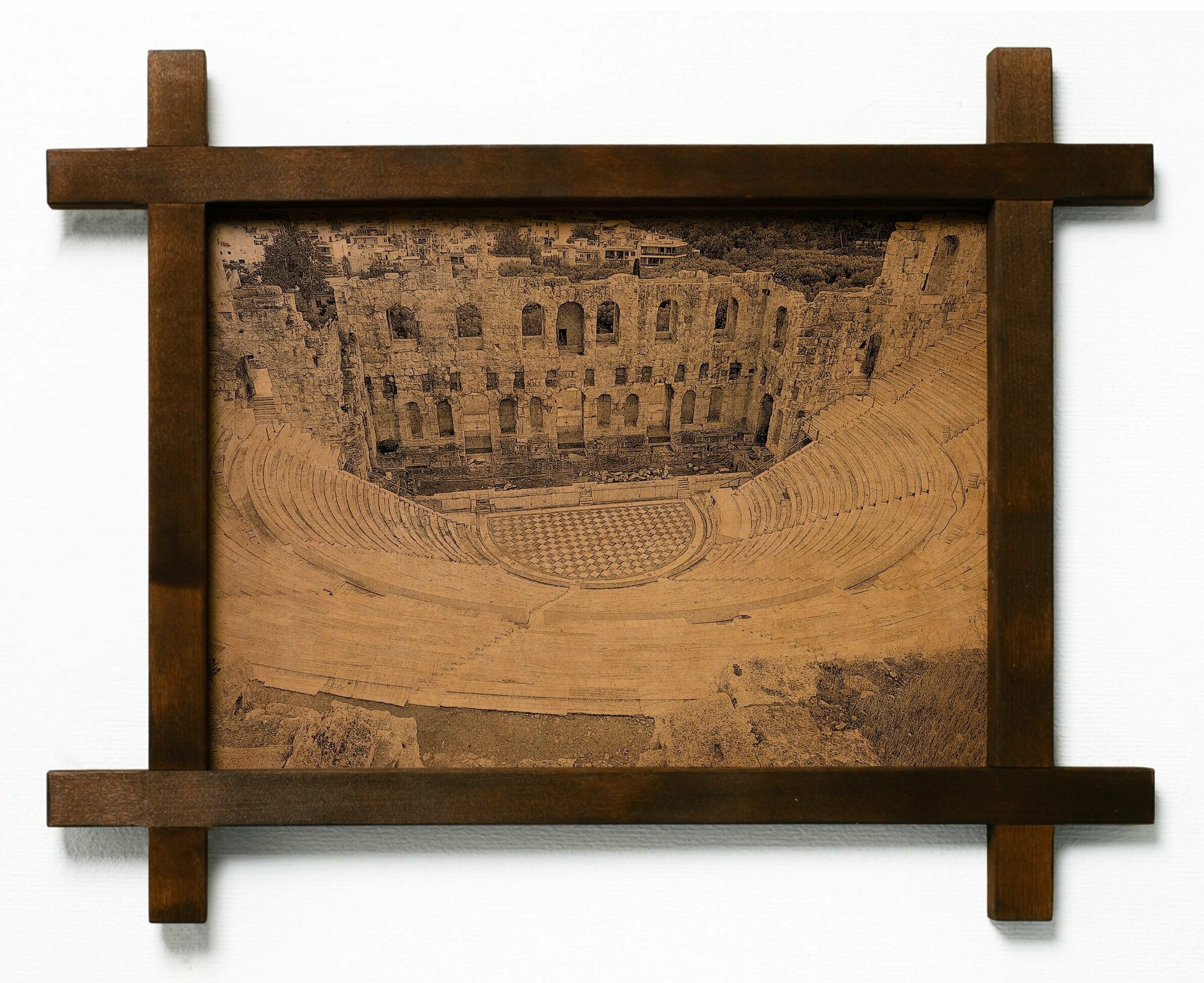 Картина интерьерная, натуральная кожа, "Театр Диониса" (Греция), в деревянной раме, BoomGift