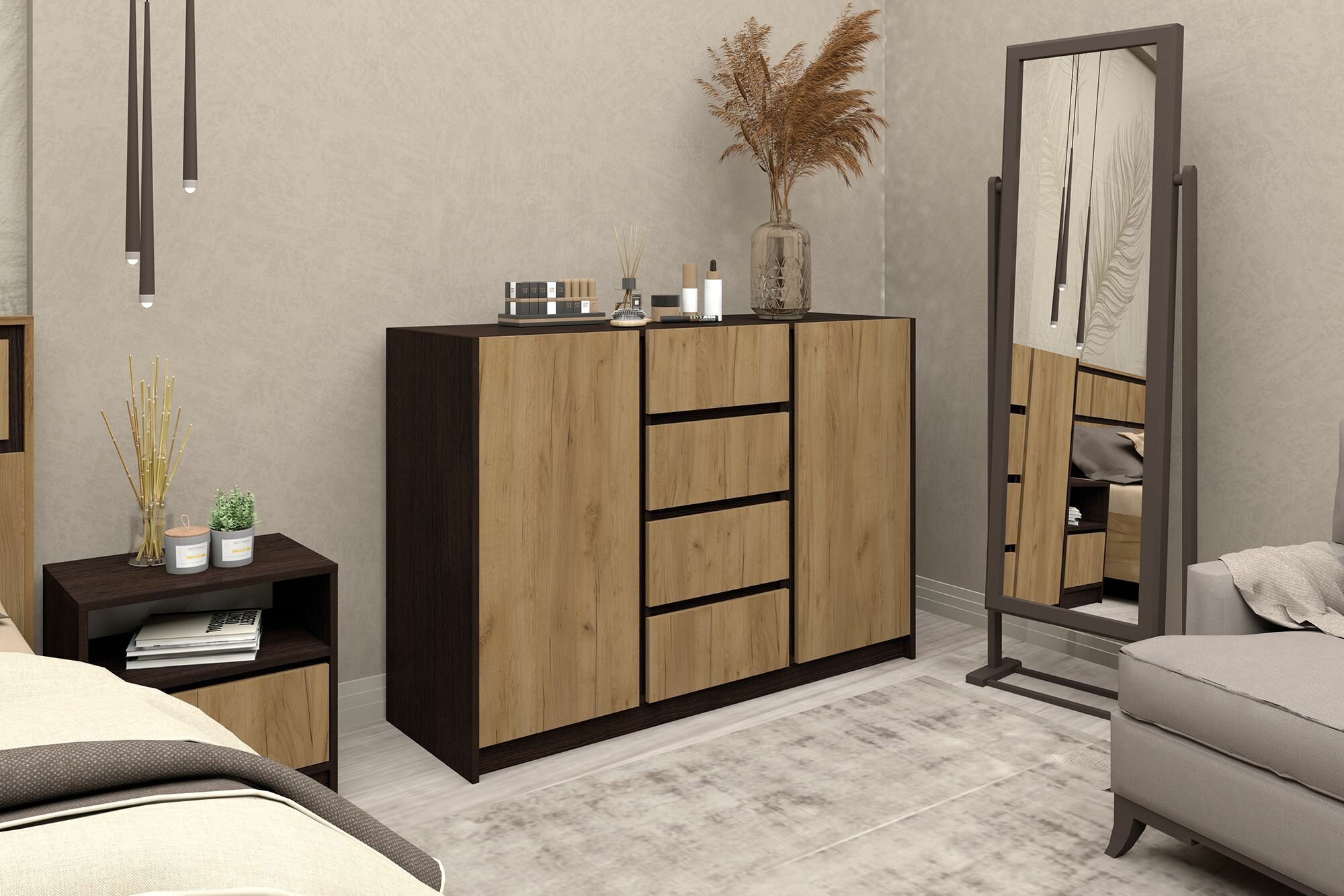 Комод "Флоренция" Дуб Венге/Дуб Крафт Золотой