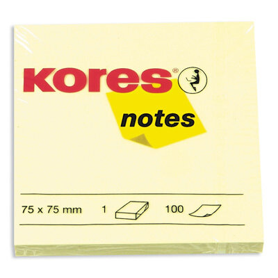 Самоклеящийся блок Kores, 75х75мм, 100л, желтый '46075