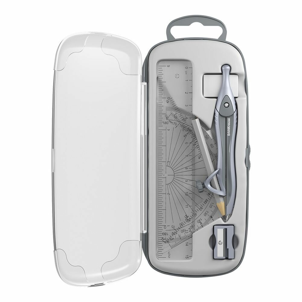 Готовальня ErichKrause Classic, 7 предметов, пенал, серый