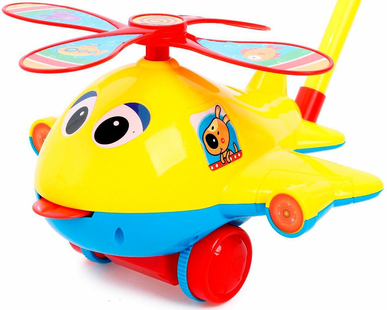 Детская каталка "Вертолётик" с ручкой, игрушка на палочке для дома и улицы, цвета микс