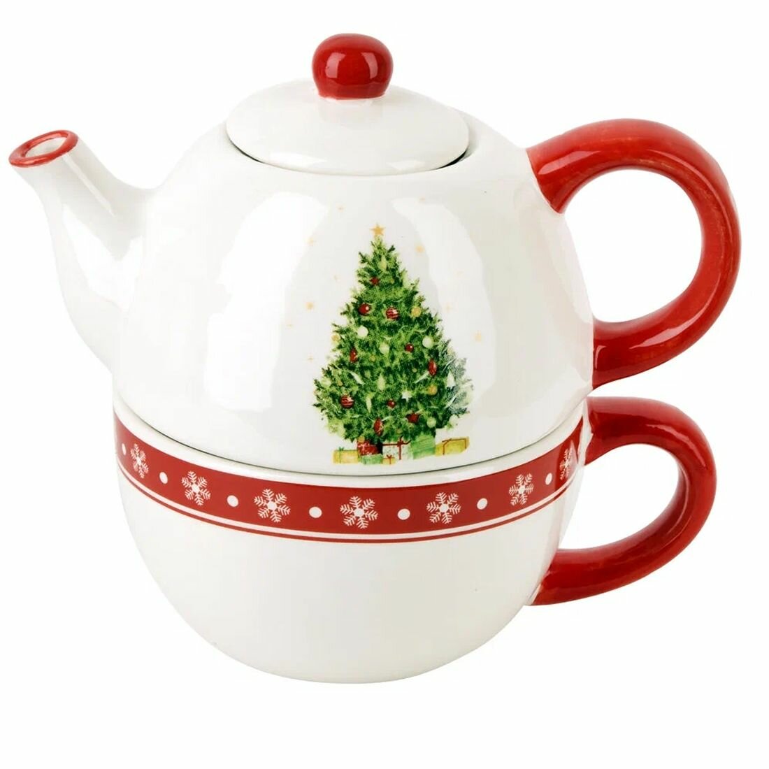 Чайный набор Dolomite "Новогодняя ель", чайник 400мл, чашка 360мл, керамика