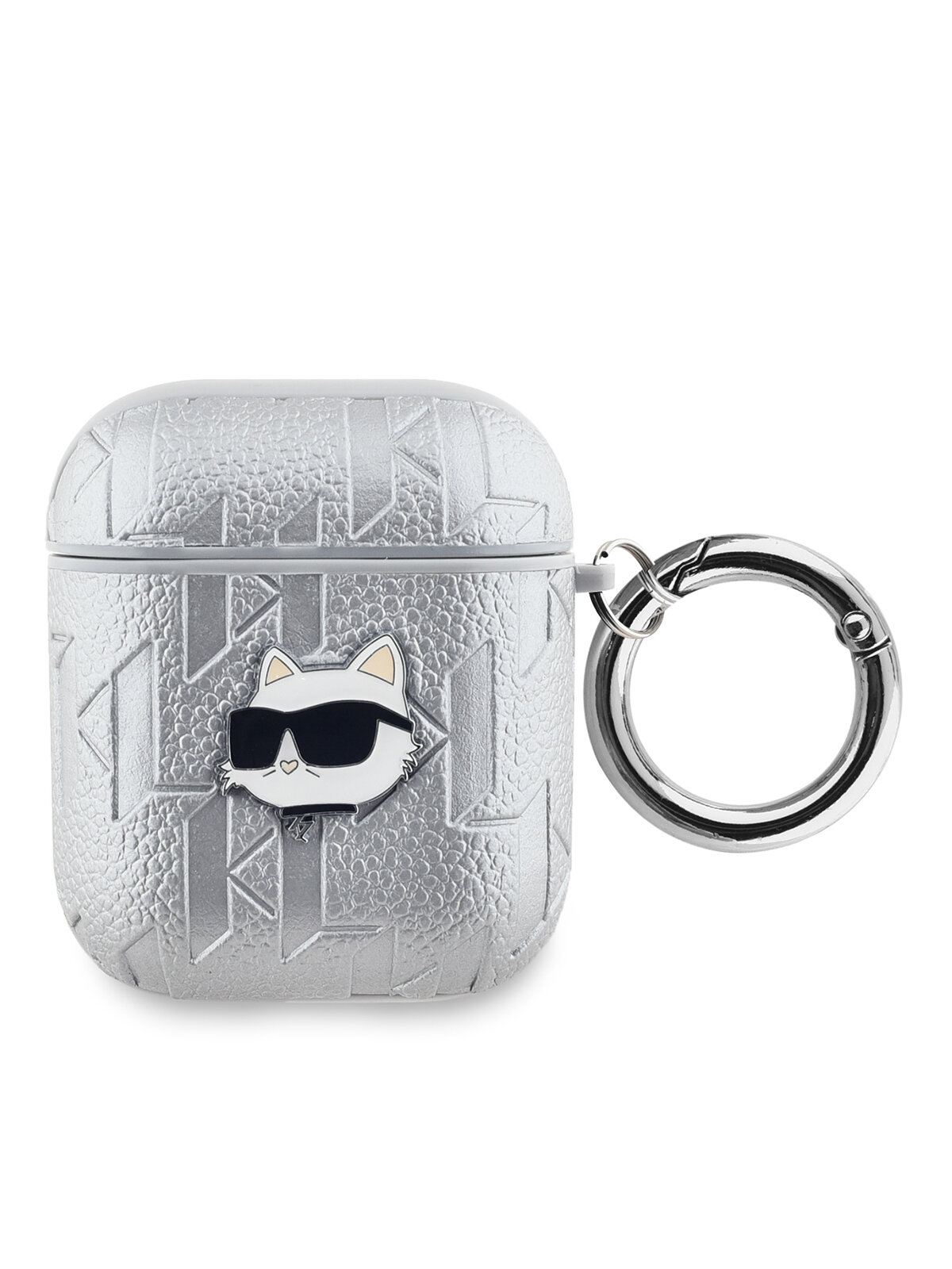 Lagerfeld для Airpods 1/2 чехол PU Saffiano Monogram with ring NFT Metal Head Choupette Silver