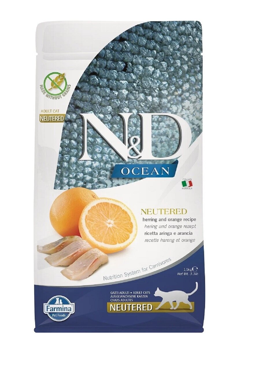 Farmina N&D Ocean Neutred - Сухой корм для стерилизованных кошек, сельдь с апельсином (1.5кг)