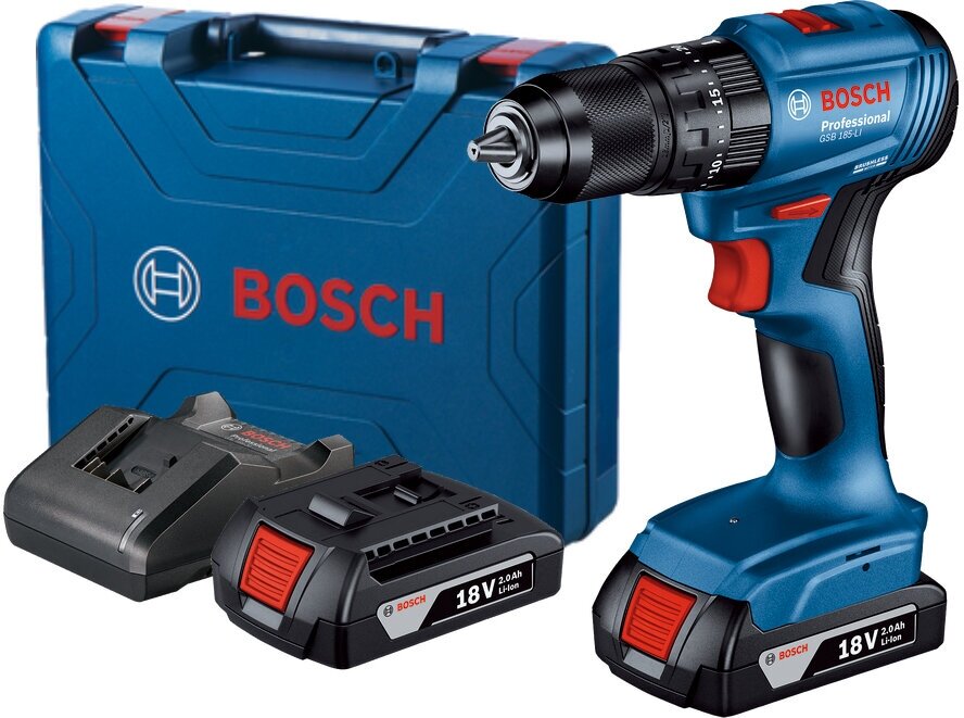 Дрель-шуруповерт аккумуляторная ударная Bosch GSB 185-LI (06019K3180) 18В 2х2Ач Li-Ion 2 АКБ и ЗУ