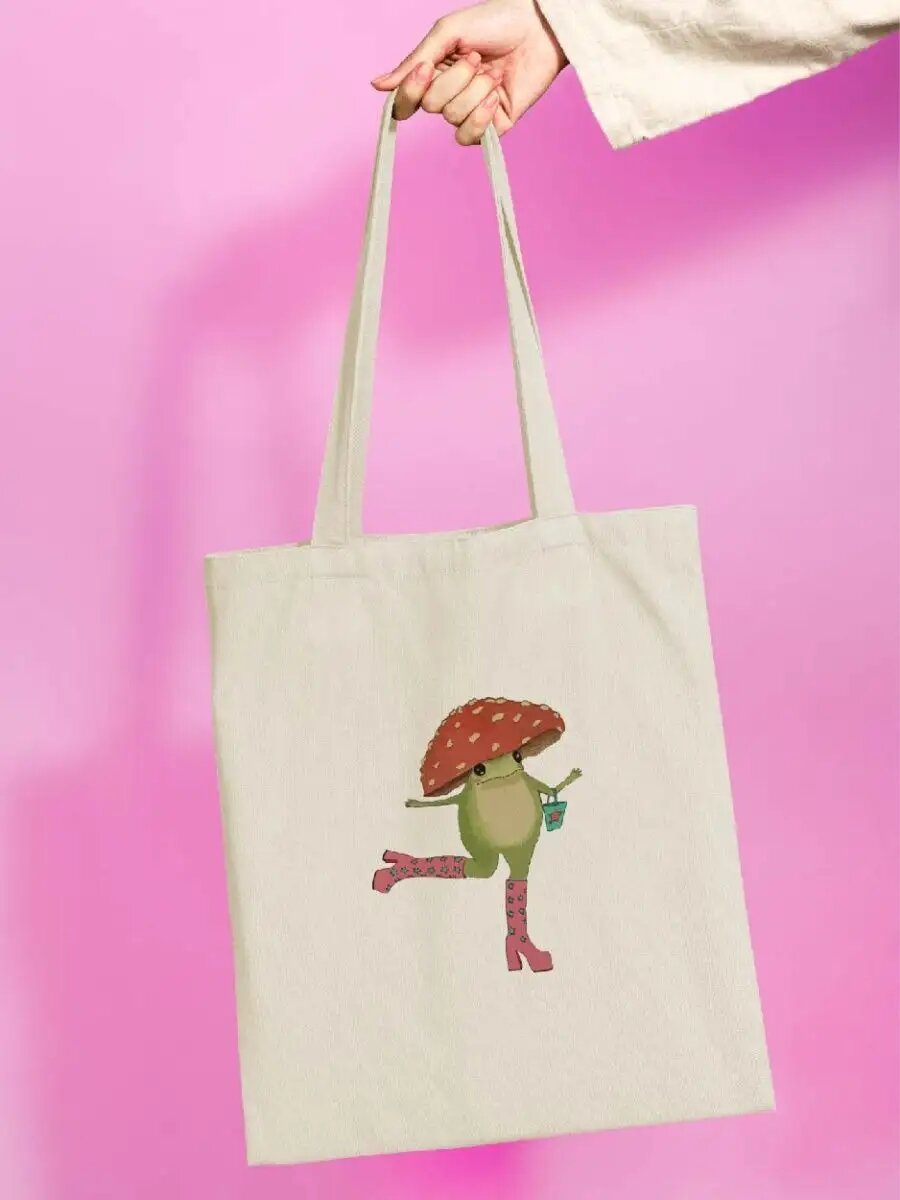 Сумка шоппер  на плечо женская холщевая с принтом Лягушка