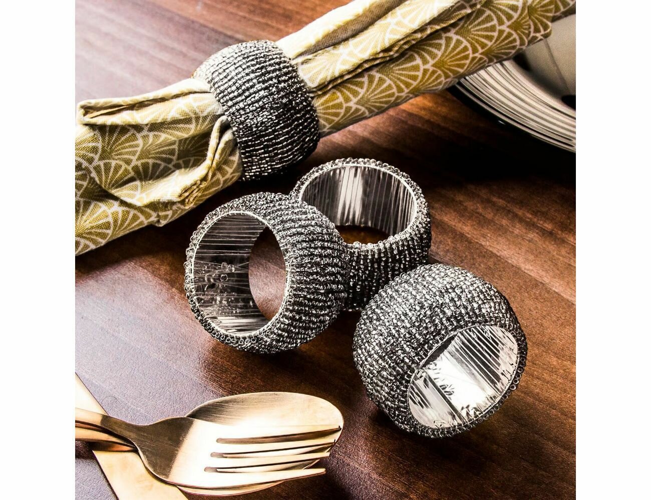 Набор колец для салфеток анэлли, полипропилен, серебряный, 4 шт, Koopman International A04150710