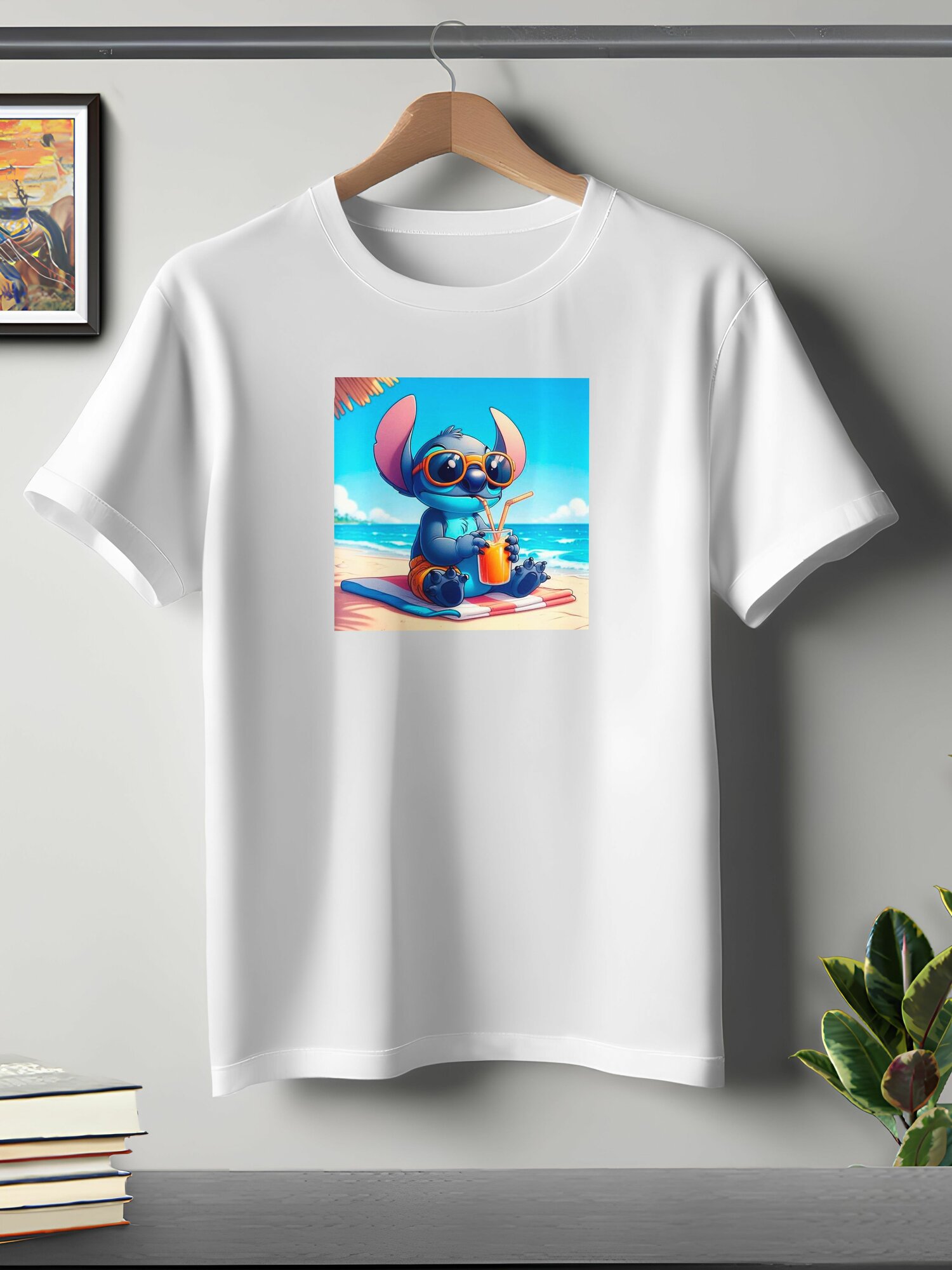 Футболка Детская ONEQ 116 (6-7) размер с принтом Стич, белая