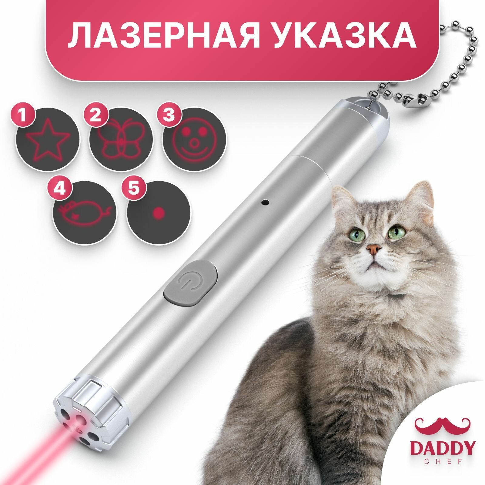 Лазерная указка 5 в 1 для кошек и собак с USB зарядкой / Игрушка для собак и кошек Daddy Chef