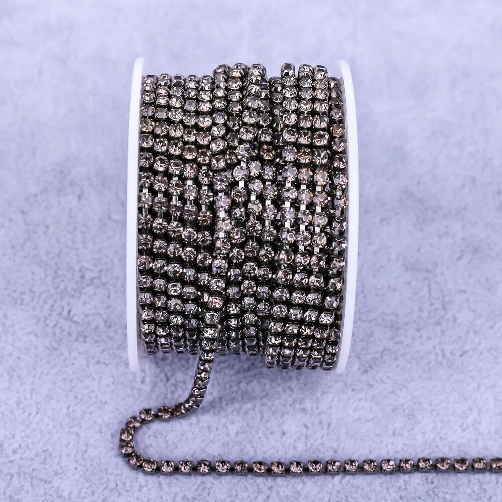 Стразы для декора одежды, 5 ярдов, Gun-Black Diamond, SS6, серебряный