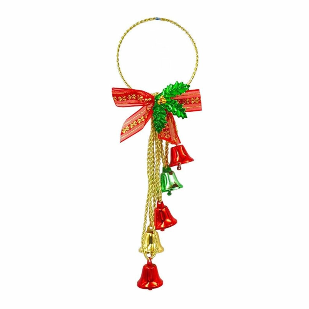 Украшение рождественского колокольчика из кованого железа, кольцо красного, зеленого и золотого цветов.