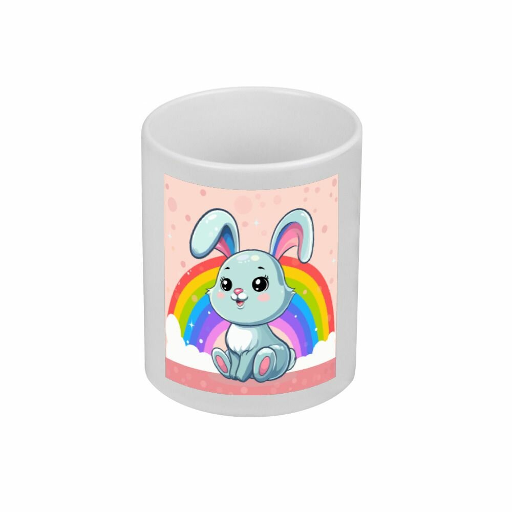 Кружка Зайчик на фоне радуги и облаков
