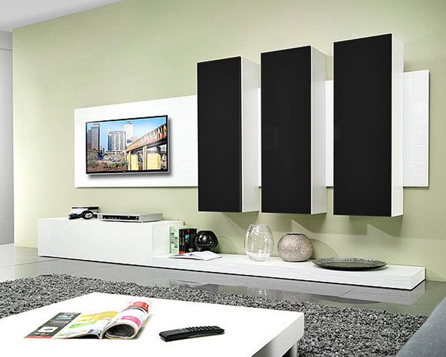 Гостиная Лайф Черный 0190 / Белый Фасадный 0101 NEW 300x42x190 см, черный, белый фасадный Фиеста