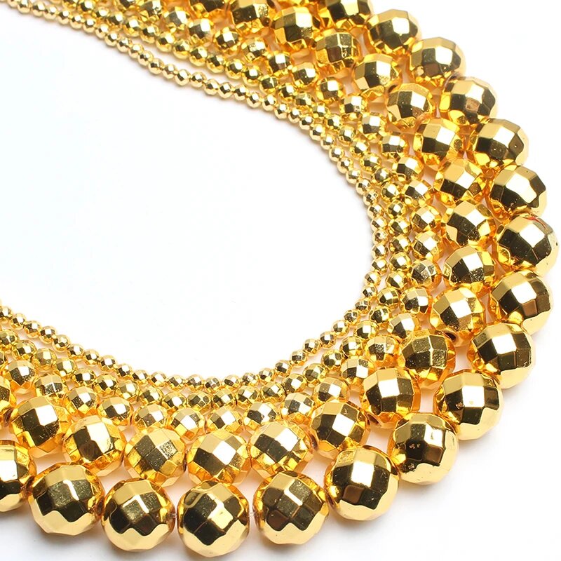 Бусины гематитовые 3 мм, 120 шт, 18k Gold