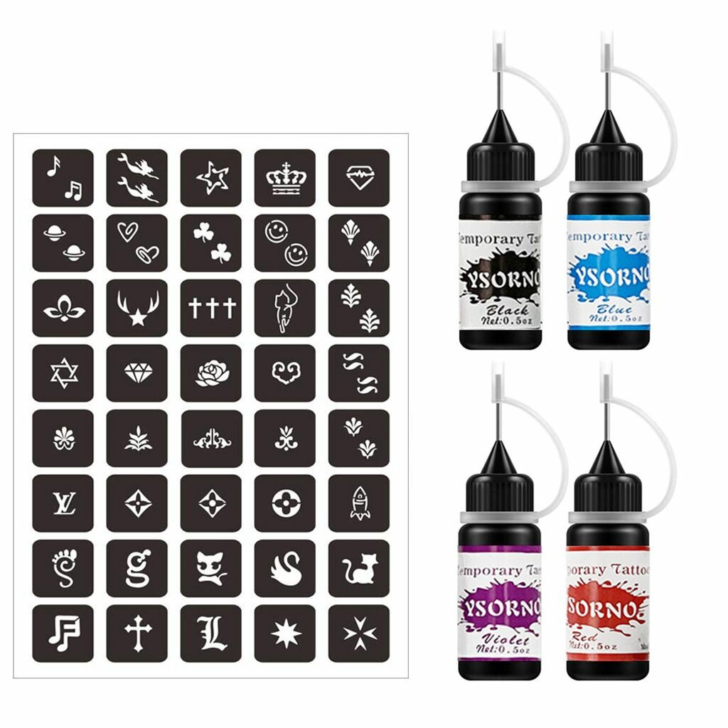 Тату-набор,1 набор из 4 флаконов с полым шаблоном Haina tattoo cream