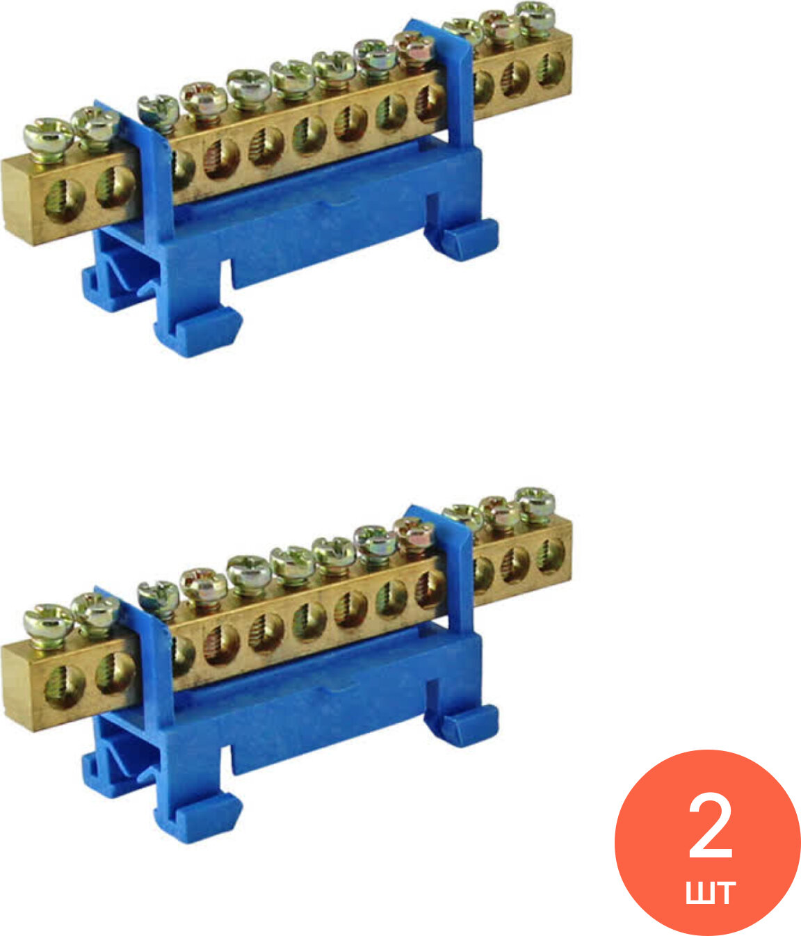 Шина TDM Electric / ТДМ Электрик нулевая c изолятором, контактная группа латунь, стойка, 12 выводов, DIN-рейка, 6х9, 100А, SQ0801-0014 / соединитель проводов (комплект из 2 шт)