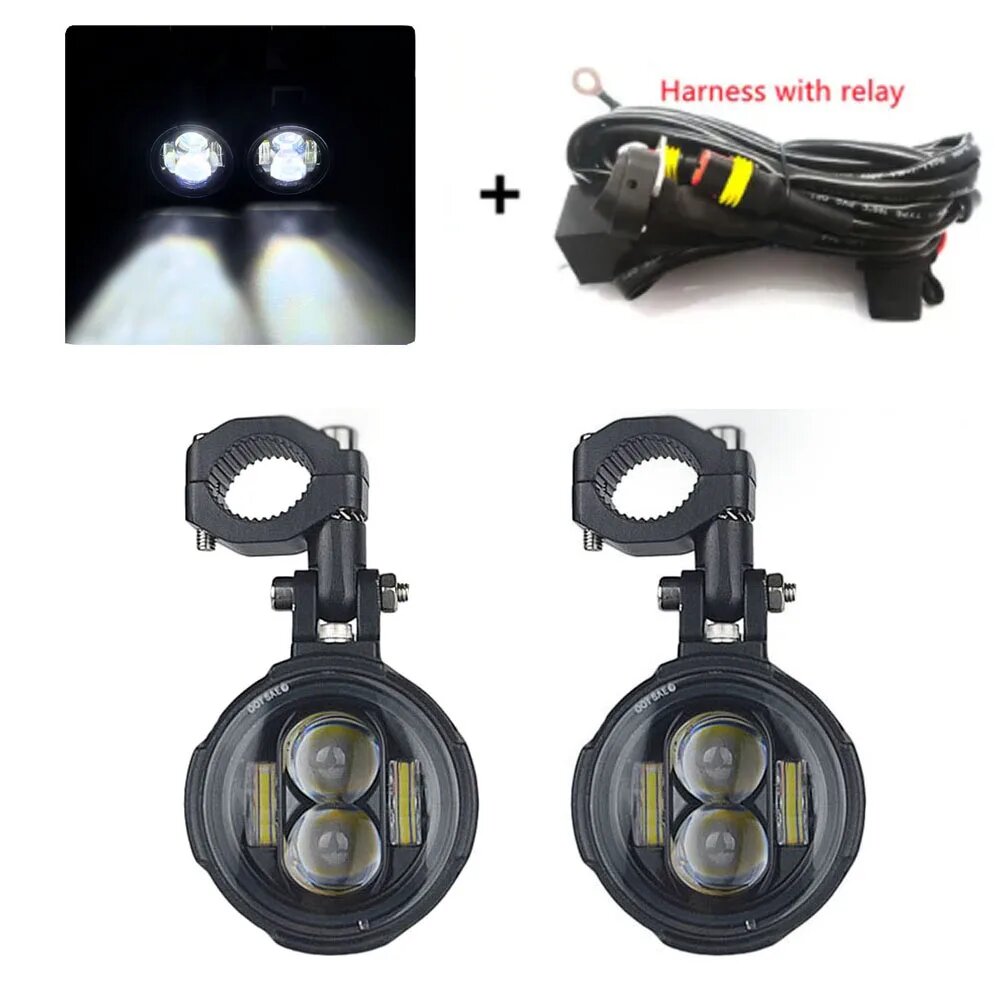 Универсальные мотоциклетные фары, светодиодные линзы проектора, мото-фара, white and wire