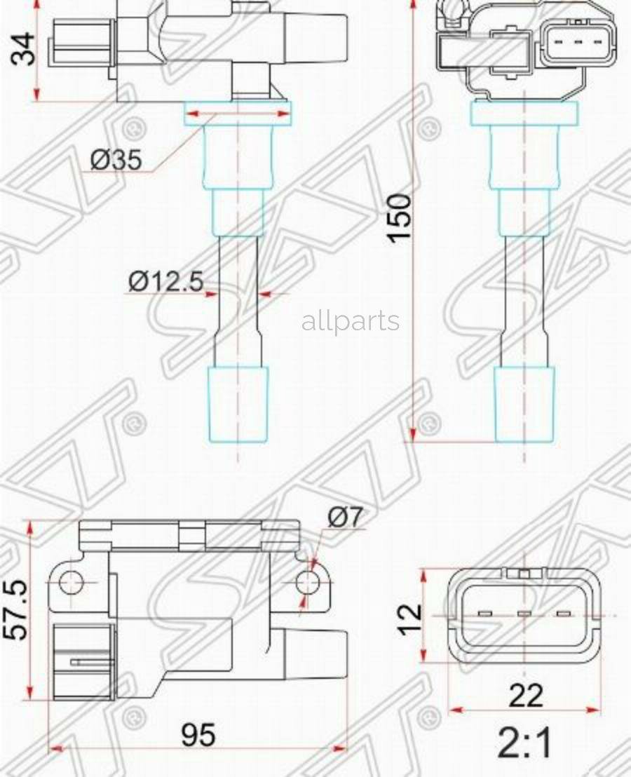 SAT ST-33400-65G01 Катушка зажигания SUZUKI GRAND VITARA/ESCUDO 06-AERIO/SWIFT III 04-/SX4 06- M13A/M15A/M16A/M18A