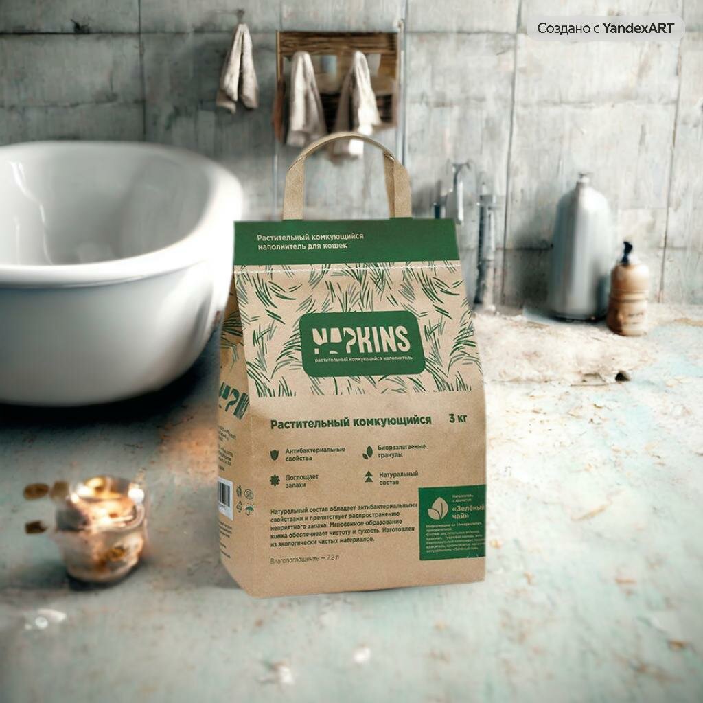 NAPKINS наполнитель растительный комкующийся наполнитель "Зеленый чай", 100% Натуральный, без пыли