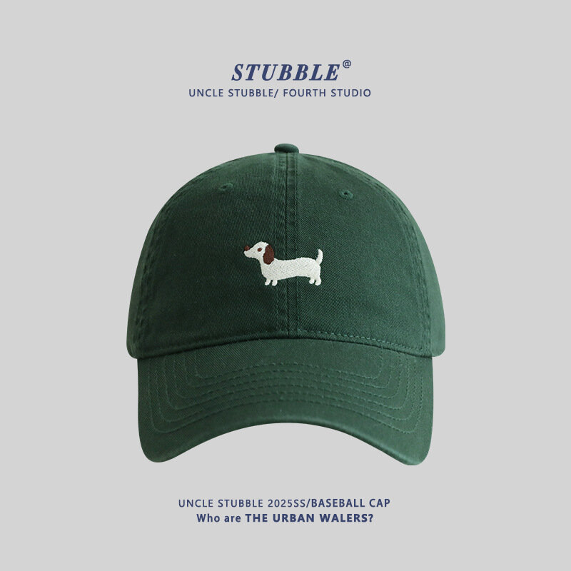 Бейсболка нового стиля 2025 года, универсальная кепка в корейском стиле с вышивкой в виде щенка, мягкая кепка-утконос с большой окружностью головы, маленькая шляпа от солнца