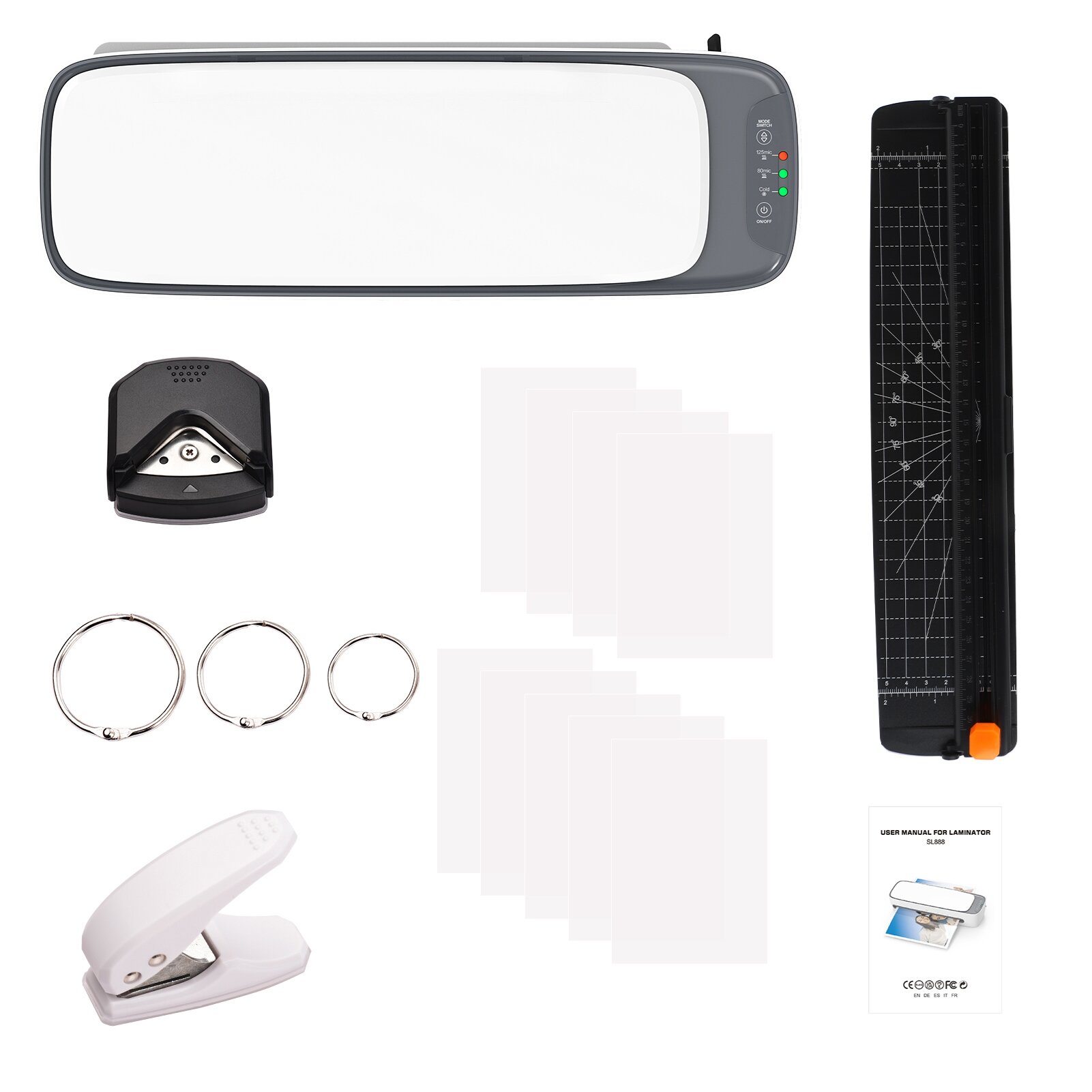 Комплект настольного ламинатора формата А3, многофункциональное горячее и холодное ламинирование, 2-валковая система, максимальная ширина 12,5 дюймов, с резаком для бумаги, триммером, закруглителем, дыроколом, обручем для переплета, подходит для