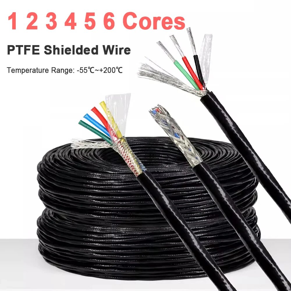 Тефлоновый экранированный провод из луженой меди 1-6 жил 2 Cores x Sq 0.5mm, 5m