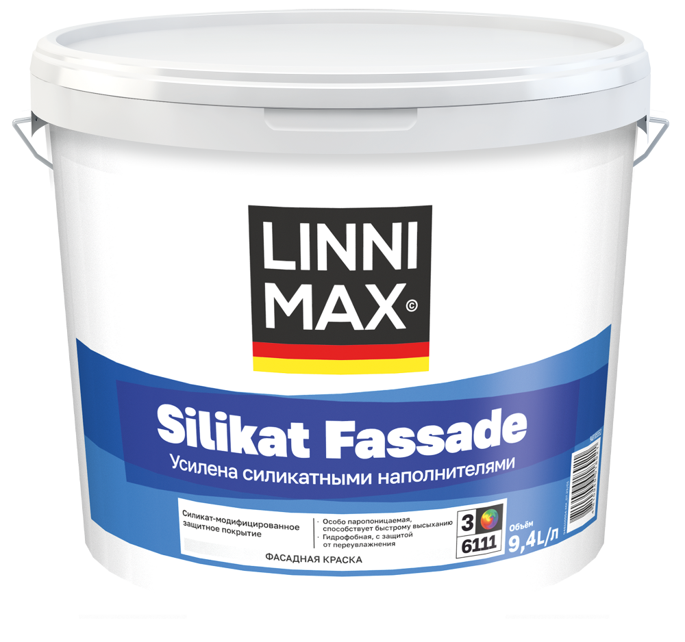 Краска Фасадная Linnimax Silikat Fassade 9.4л Усилена Силикатными Наполнителями / Линнимакс Силикат Фассаде.
