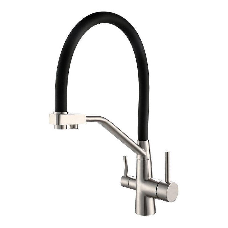 Смеситель для кухни с гибким изливом и подключением фильтра Esko Kitchen K25 B, сатин/черный