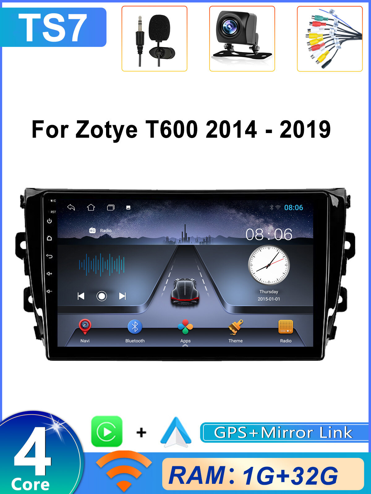 Магнитола для ZOTYE T600 2013-2021,1/32Гб ANDROID, 4 ядерный процессор, IPS экран 10 дюймов, Wifi, андроид штатная автомагнитола, головное устройство Зоти Т600