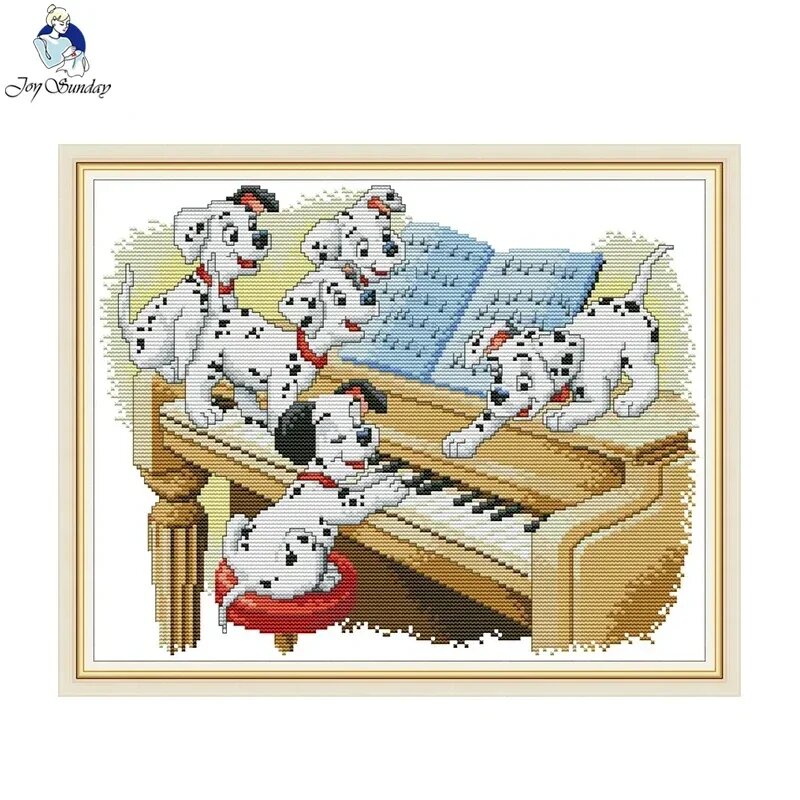 Набор для вышивки крестом Joy Sunday, пять далматинцев, играющих на фортепиано 14CT Printed