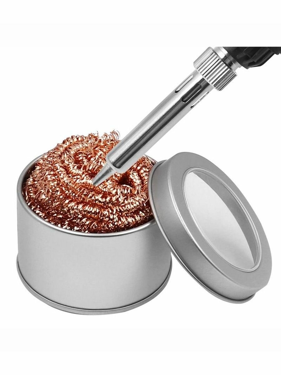 Губка для очистки жала паяльника бронзовая с подставкой. Медная стружка для паяльника. Удалитель припоя.