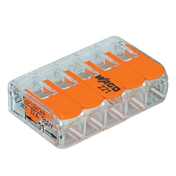 Электро соединитель проводов WAGO мини универсальный на 5 зажимной 221-415 ЛОТ 50 шт