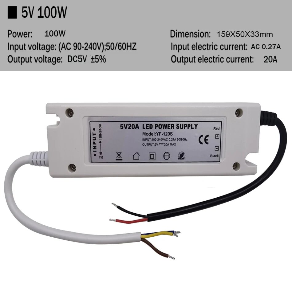 TiaoChongYi трансформатор освещения 100 Вт 5В для светодиодной ленты