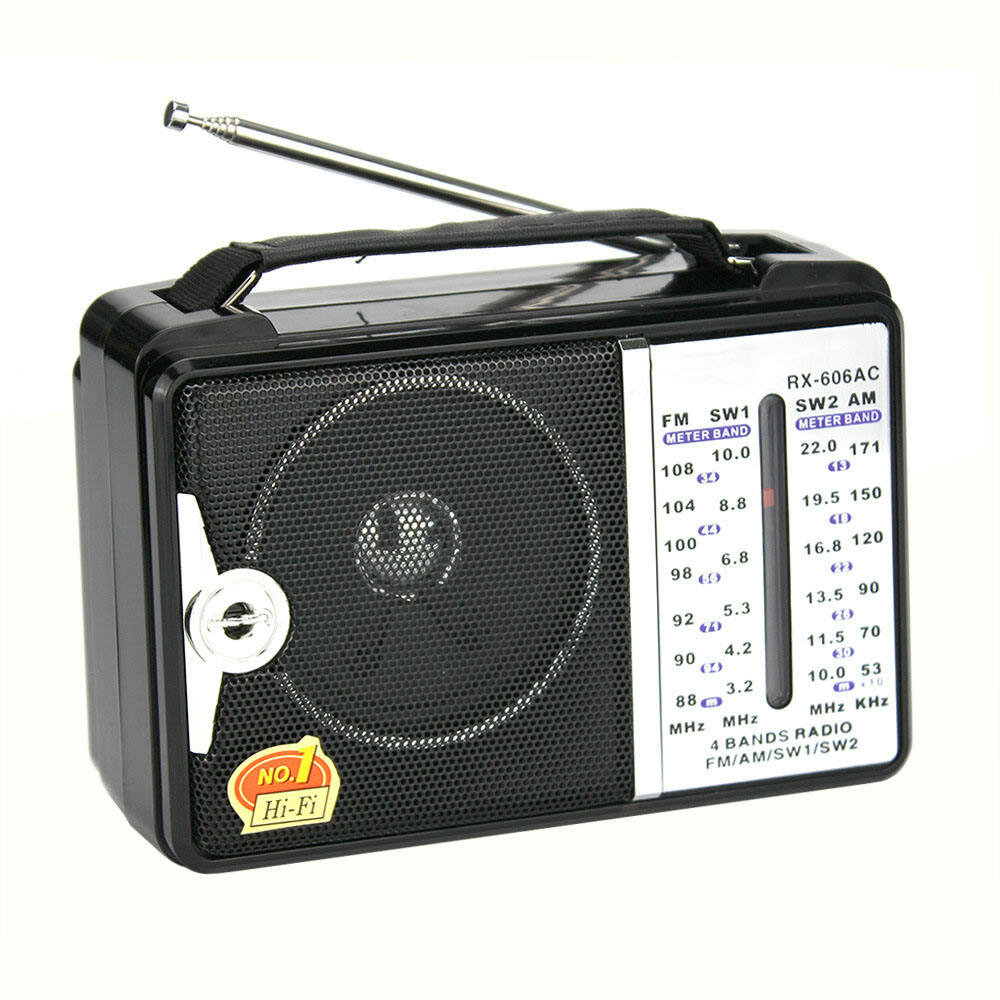 Радиоприемник портативный ретро RX606AC, BJL-607AC черный с полным диапазоном SW/AM/FM, USB, встроенным динамиком, питание USB + батарея, размеры 16 x 11 x 5.7 см, SNR 90 дБ, напряжение 5 В, мощность 5 Вт, антенна телескопическая, канал моно, батарея до