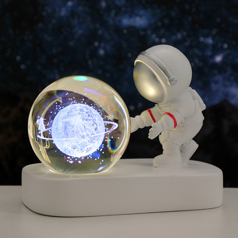 Креативный ночник-космонавт из 3D хрустального шара, светящийся декор для спальни, подарок