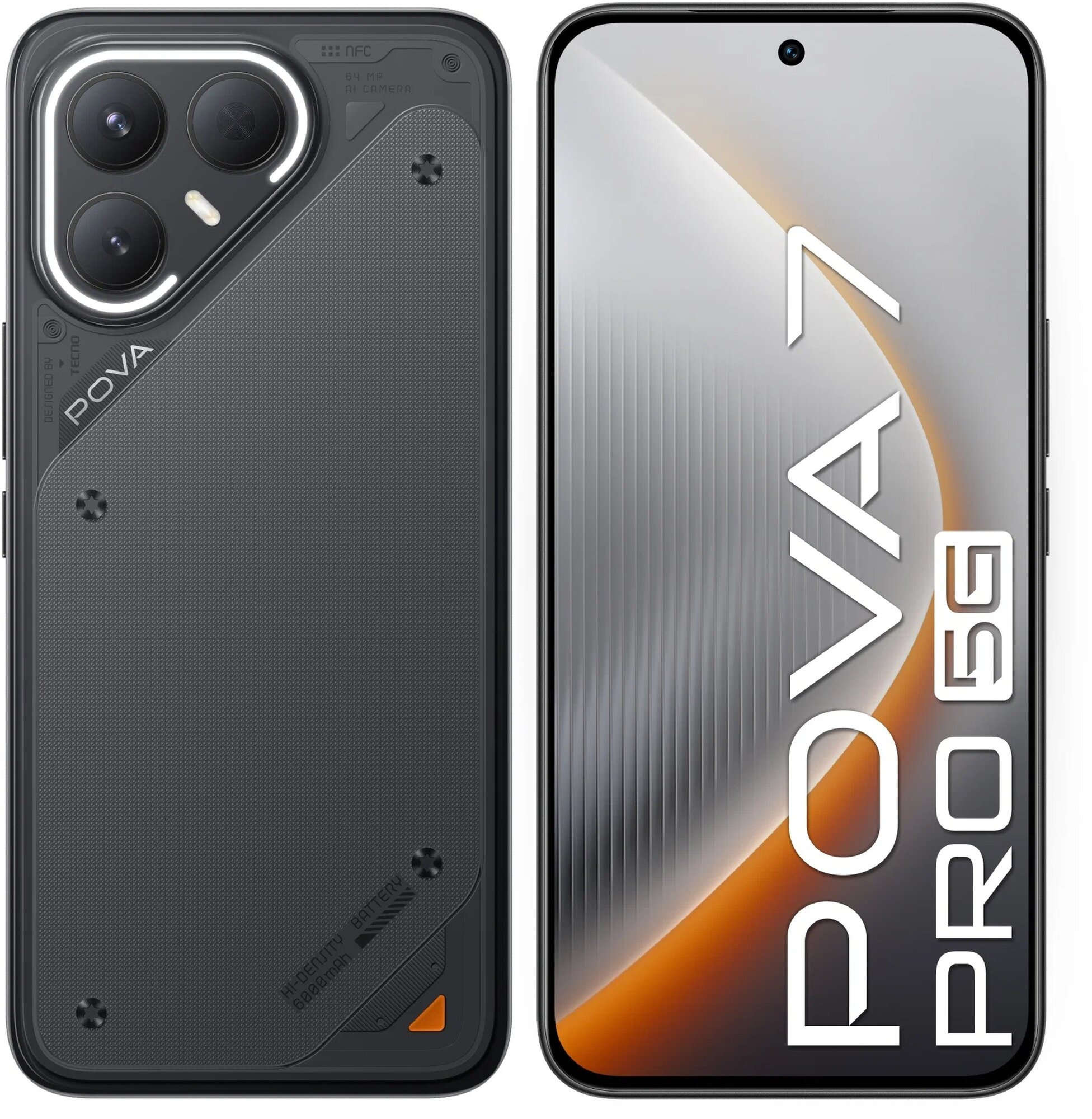 Смартфон Tecno Pova 7 Pro 5G 256Gb 12Gb черный 3G 4G 2Sim 6.78" OLED 1224x2720 And15 64Mpix 802.11