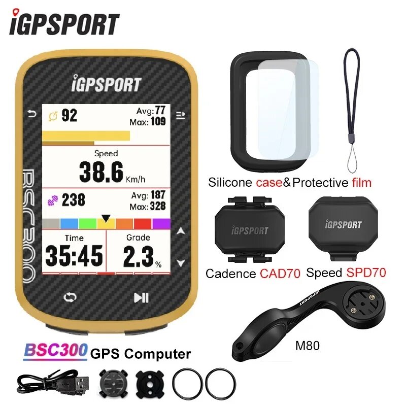 Желтая версия IGPSPORT BSC300 Беспроводной велосипедный компьютер GPS Спидометр Велосипедный одометр APP Синхронизация наклон Высота Цветной экран