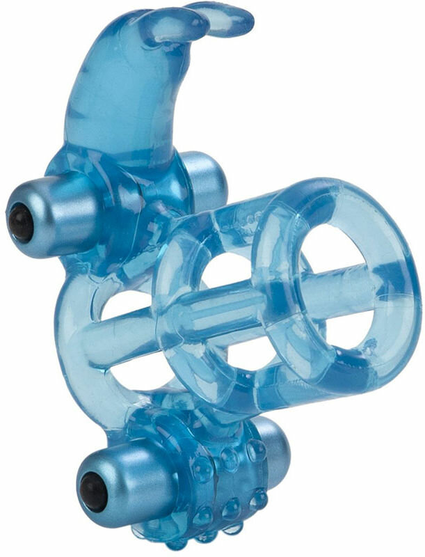 Вибронасадка сквозная Basic Essentials Double Trouble Vibrating Support System голубая