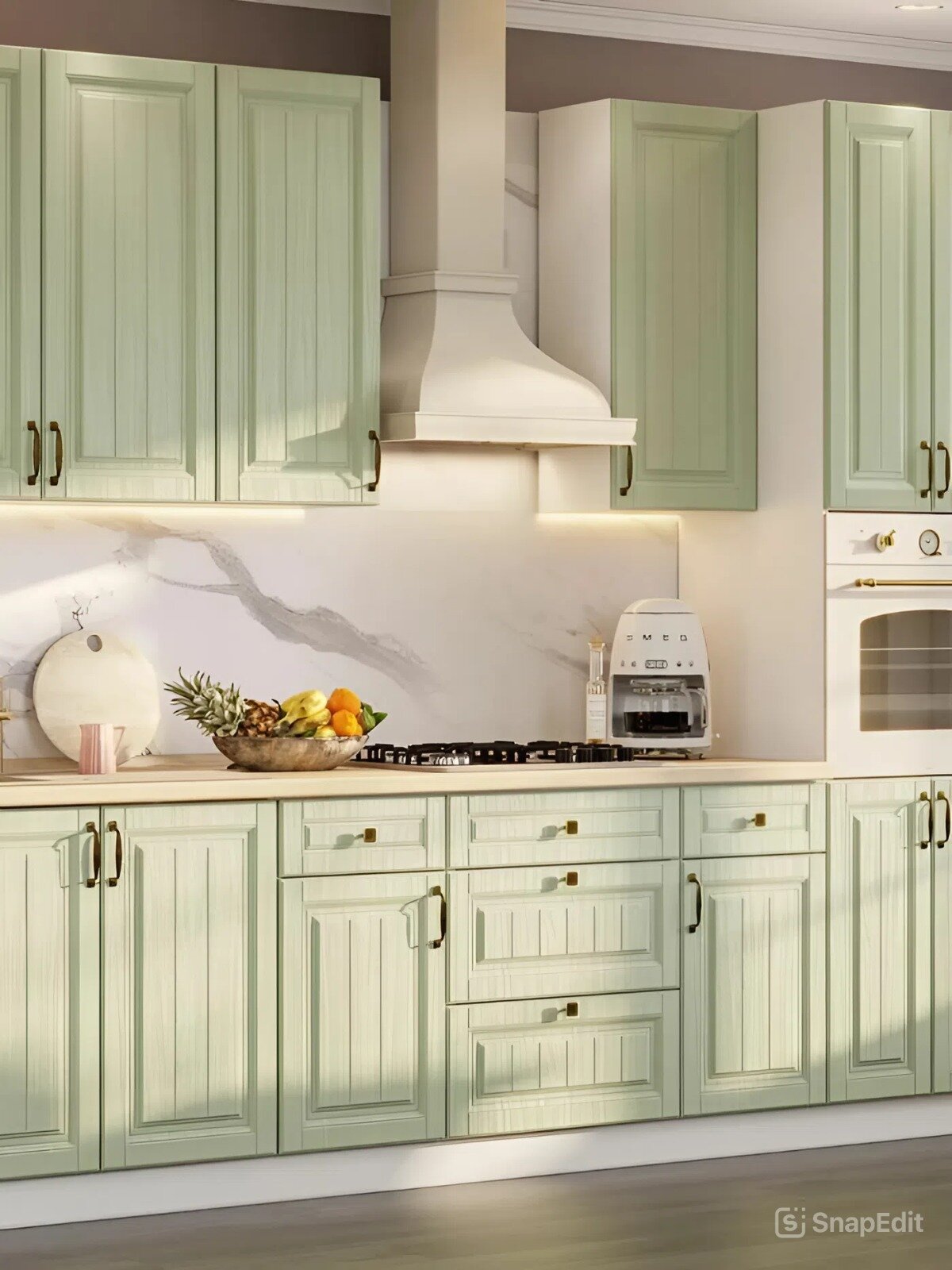 Кухонный гарнитур Флоренс 2.8 м, мебель для дома и кухни, Белый / Фисташковый структурный